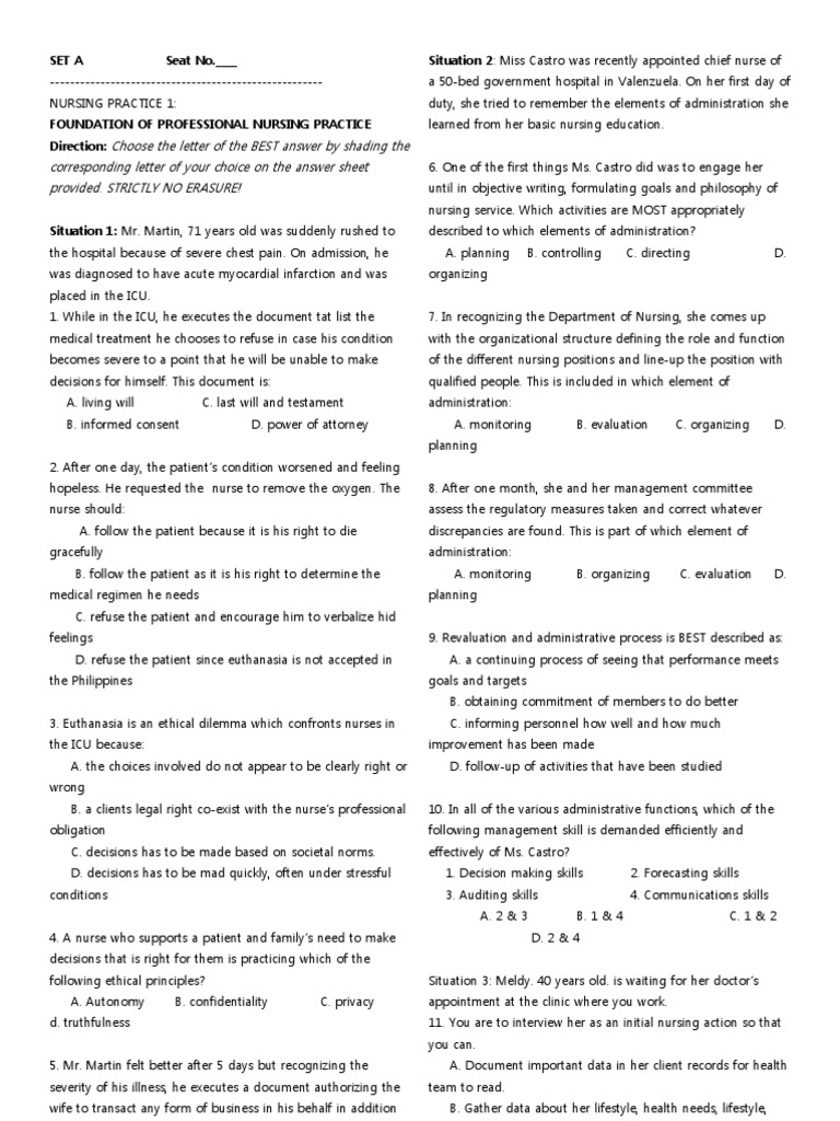 Choose The Letter of The BEST Answer by Shading The Corresponding ...