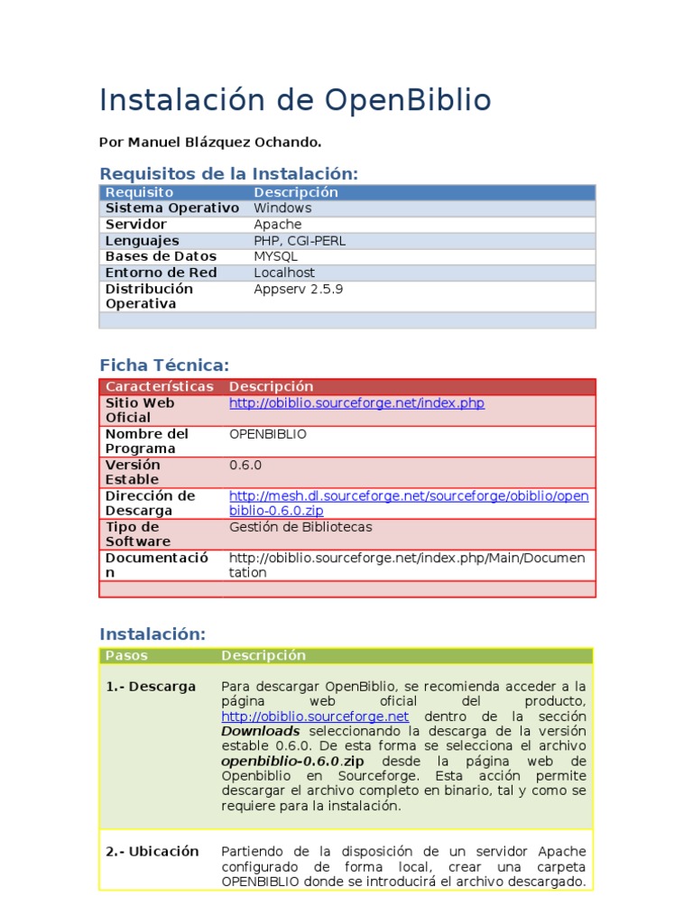 Instalación OpenBiblio en Windows | PDF | Mi sql | Servidor HTTP Apache