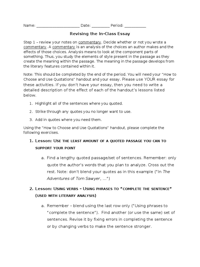 Handout For Use With SBCC Writing Center Quotations Handout | PDF ...