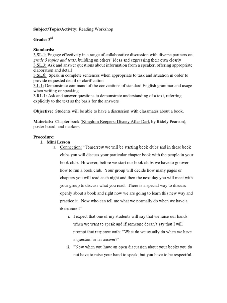 Readers Workshop | PDF | Lesson Plan | Learning