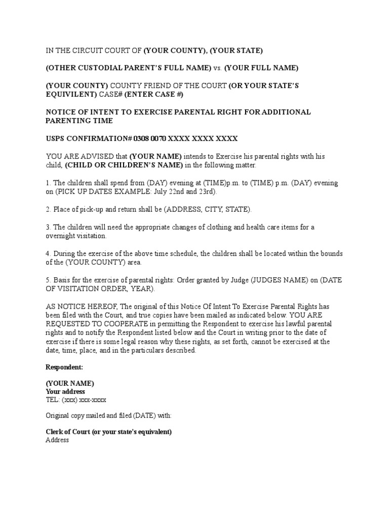 Child Custody Visitation Request Form For NON CUSTODIAL Parents | PDF