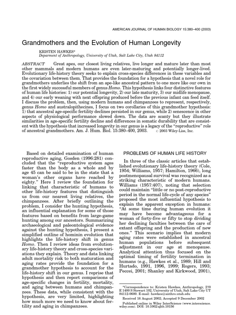 Grandmother Theory, Human Evolution | PDF | Life Expectancy | Senescence