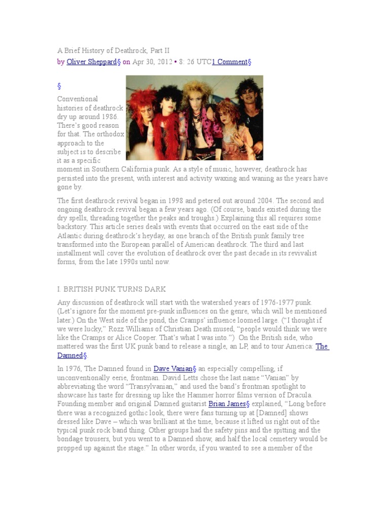 A Brief History of Deathrock | PDF | Punk Rock | Musical Subgenres