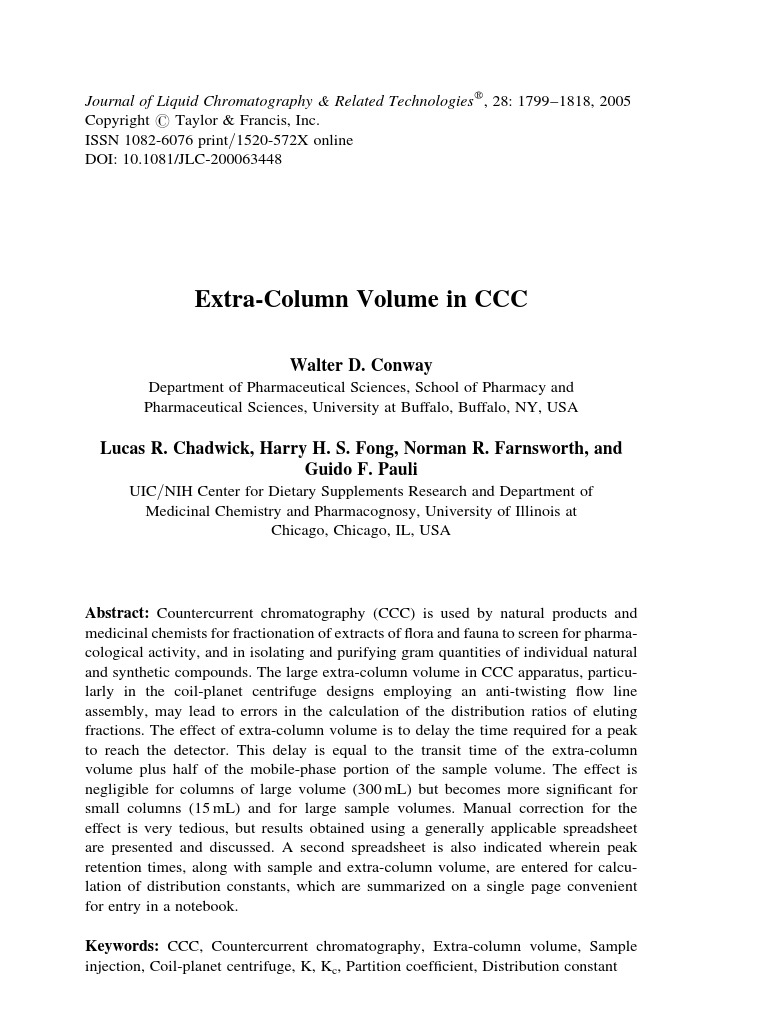 Extra-Column Volume in CCC: Walter D. Conway | PDF | Chromatography ...