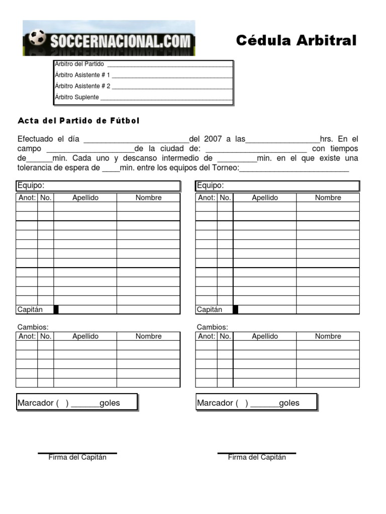 Cedula Arbitral Futbol | PDF