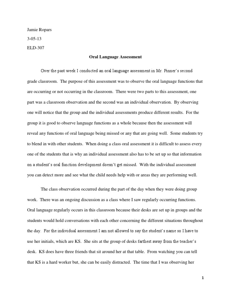 Oral Language Assessment | Download Free PDF | Classroom | Fairy Tales