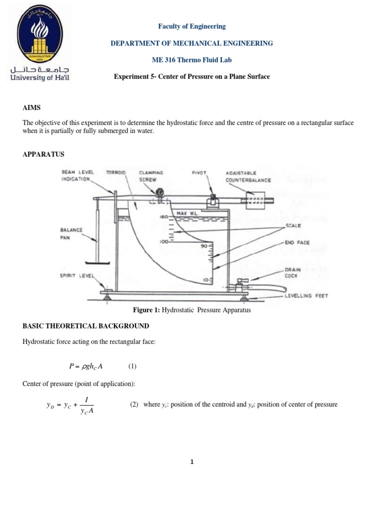 Experiment 5 Center of Pressure | Pressure | Applied And ...