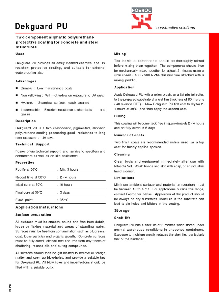 Dekguard PU Protective Coating Guide | PDF | Shelf Life | Epoxy