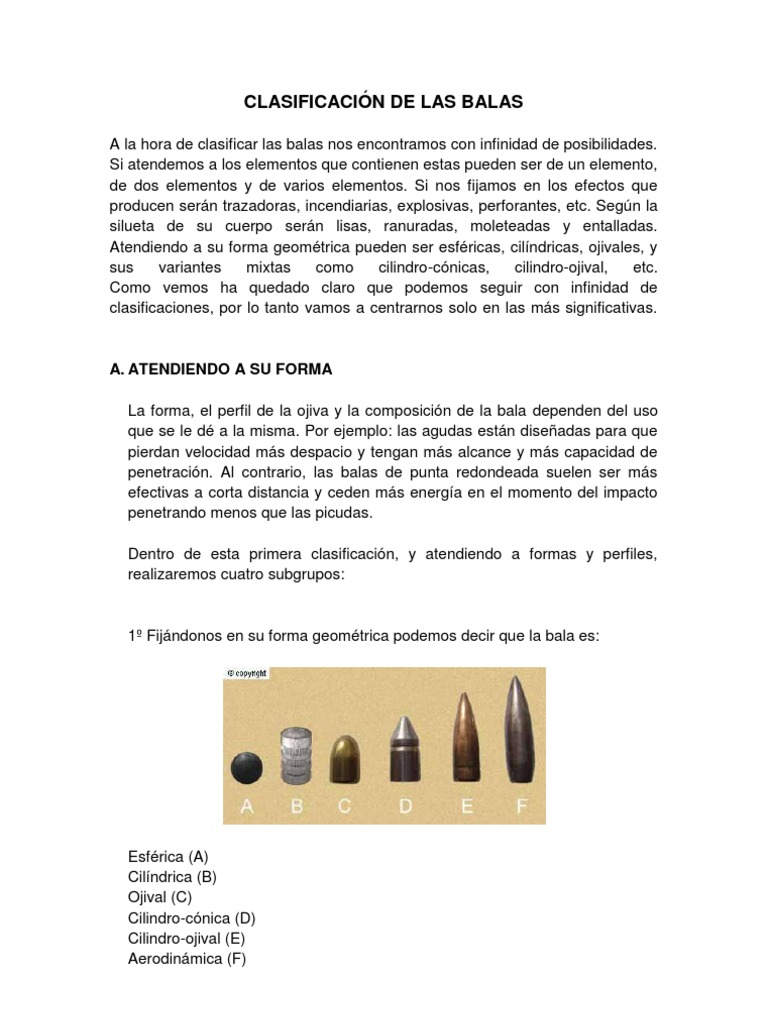 CLASIFICACIÓN DE LAS BALAS | Munición | Material explosivo