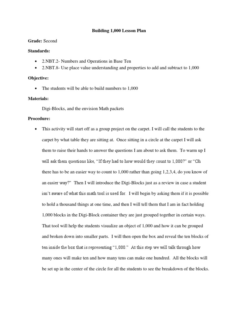 Building 1000 Lesson Plan | PDF