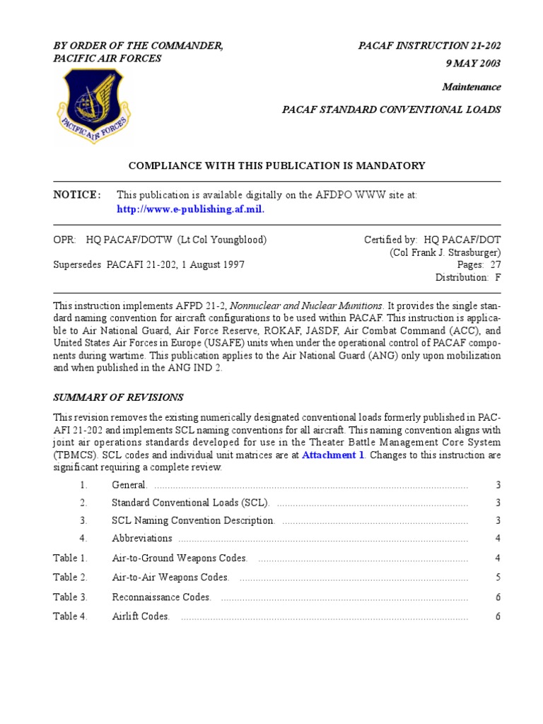 PACAF STANDARD CONVENTIONAL LOADS May 2003 PDF | PDF | Military ...