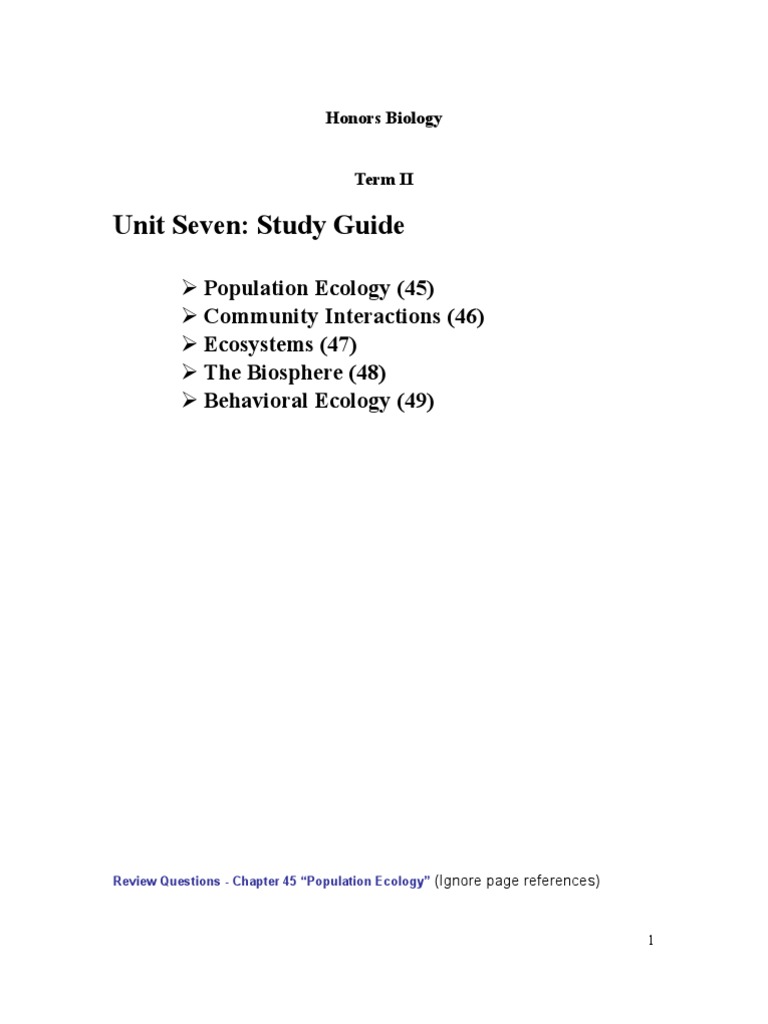 Unit 7 Ecology Study Guide | PDF | Food Web | Ecology
