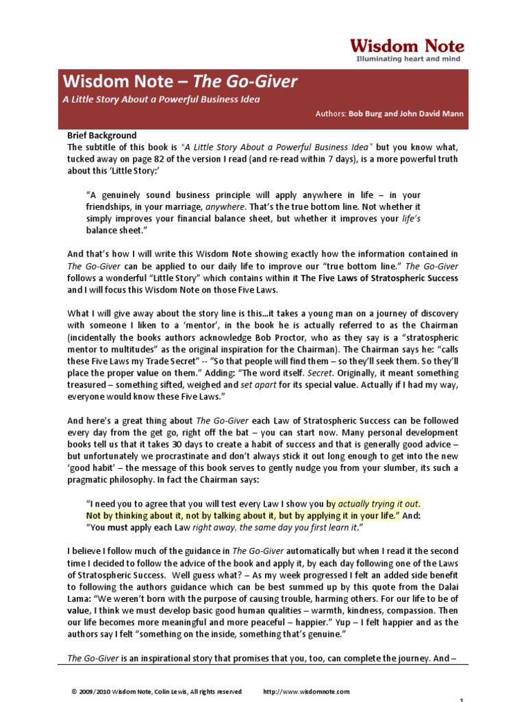 Wisdom Note The Go Giver | PDF | Wisdom | Self Actualization