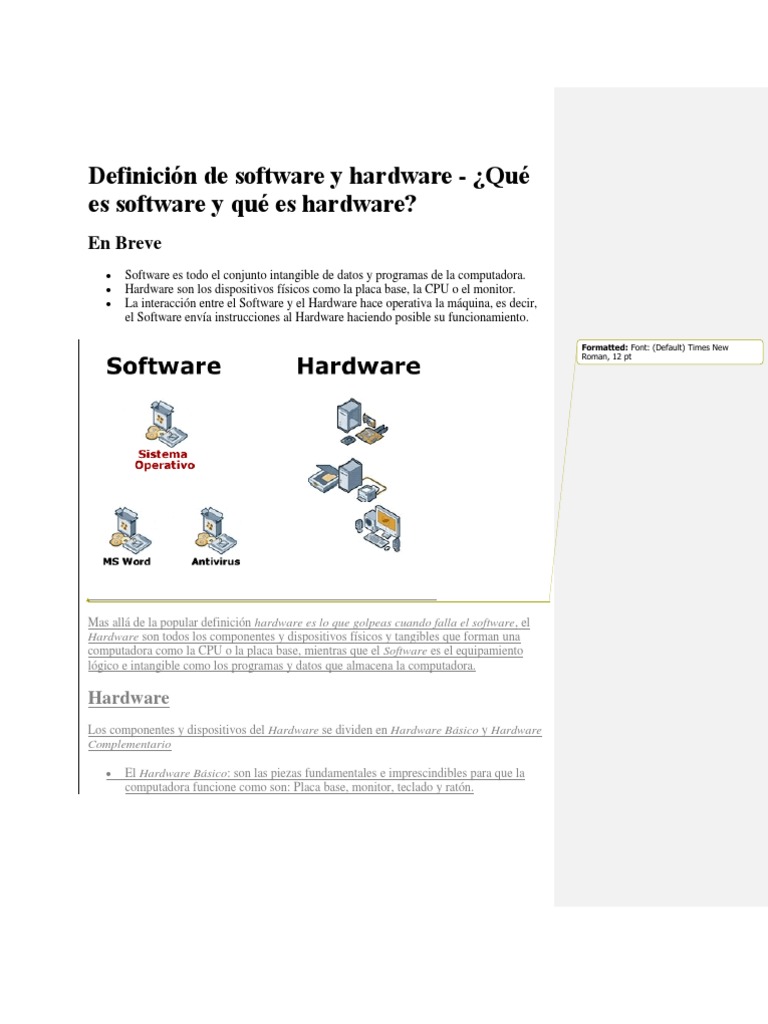 Definición de Software y Hardware | PDF | Memoria del ordenador ...