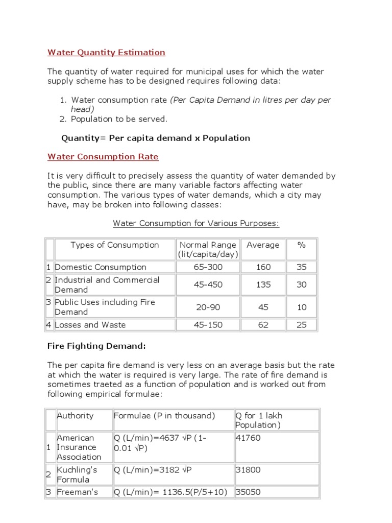 Water Quantity Estimation | PDF | Water Use | Demand