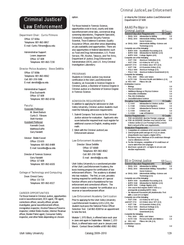 UVU Criminal Justice Programs | PDF | Forensic Science | Course Credit
