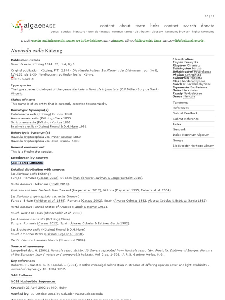 Navicula Exilis Kützing - Algaebase | PDF | Biological Nomenclature ...