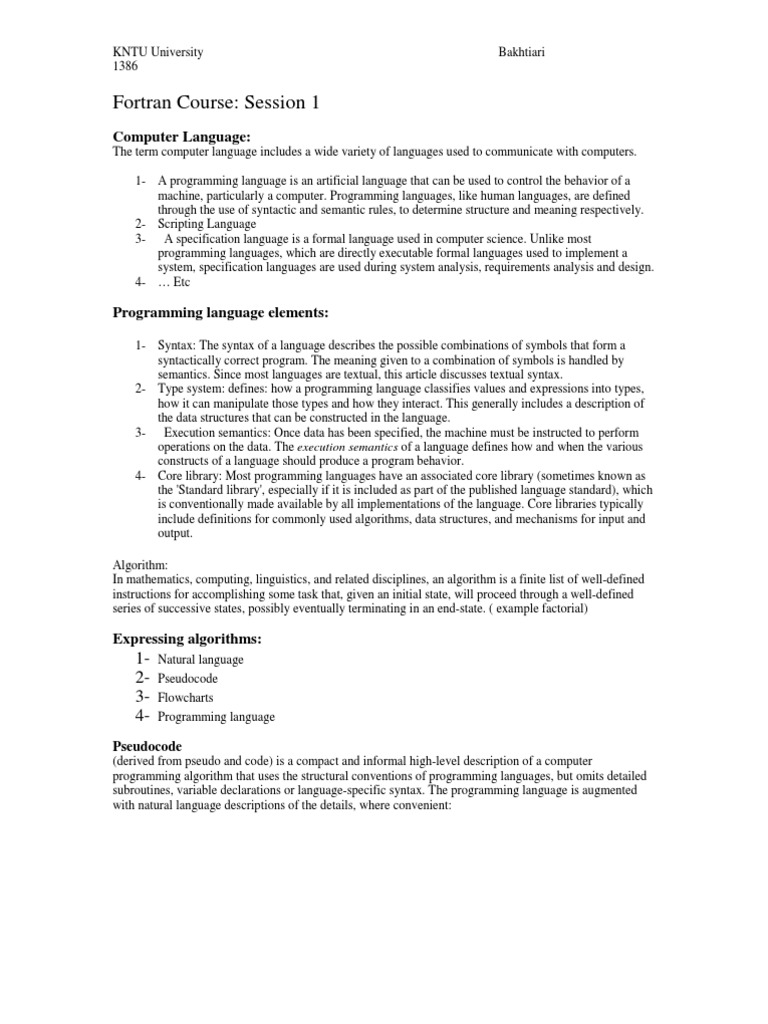 An Introduction To Computer Languages And Programming Concepts With A Focus On Fortran Pdf