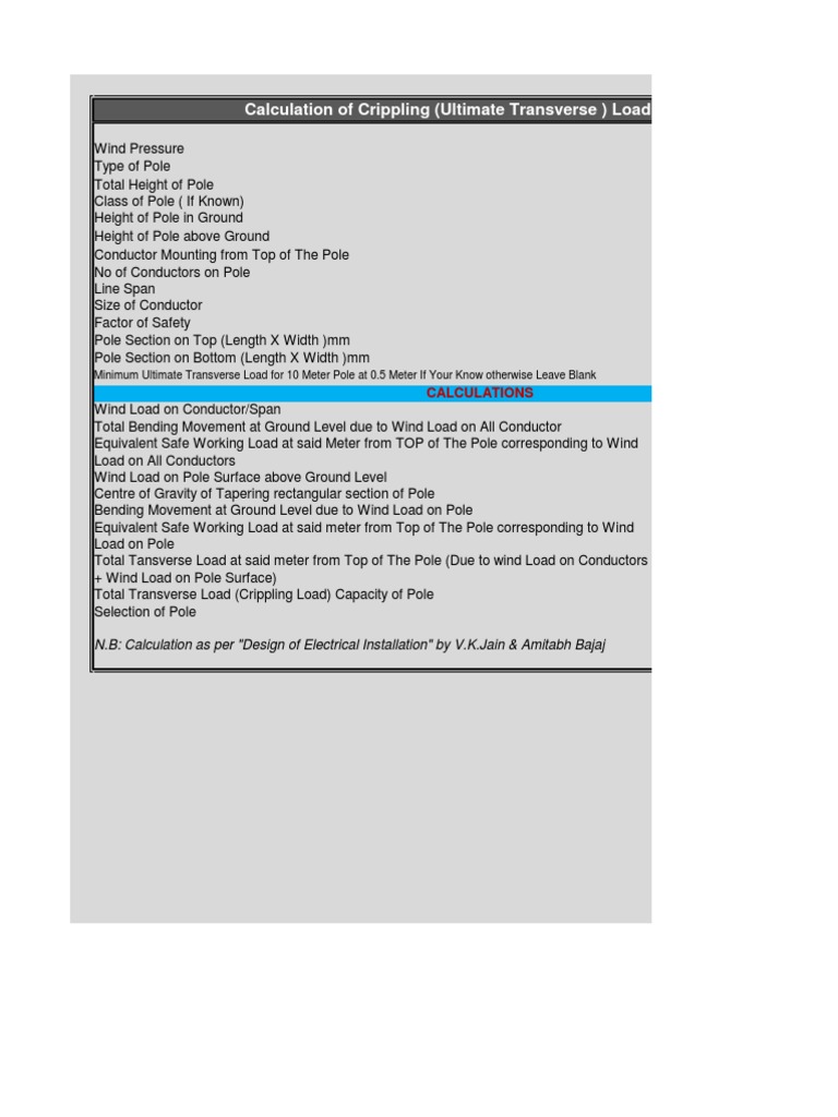 Electrical Poles Trasverse Load Calculation (22.8.12) | PDF | Metre ...