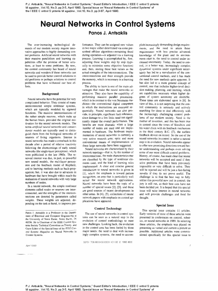 Neural Networks in Systems: Control | Download Free PDF | Artificial ...