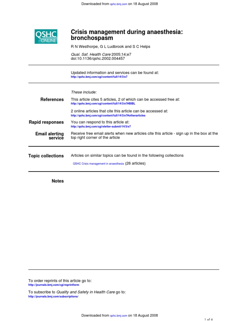 Bronchospasm | PDF | Anesthesia | Medical Diagnosis