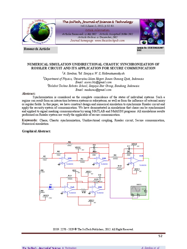 Rossler Chaotic Circuit and It's Application For Communication Secure | PDF | Chaos Theory ...