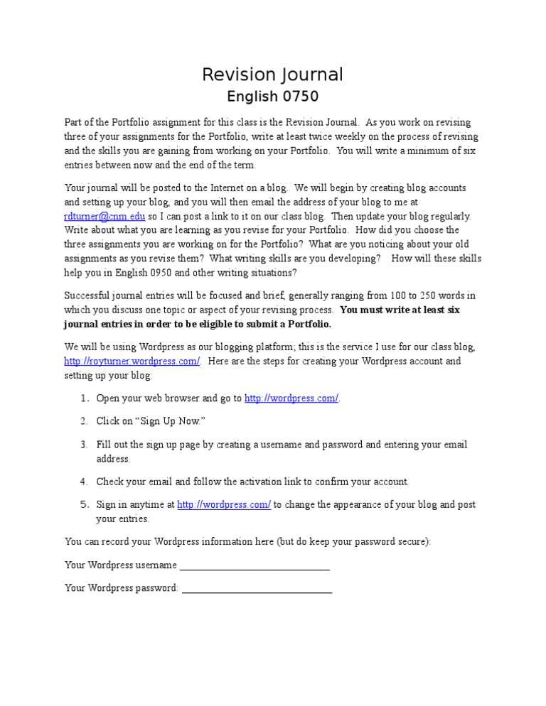 Revision Journal Guidelines for English 0750 | PDF