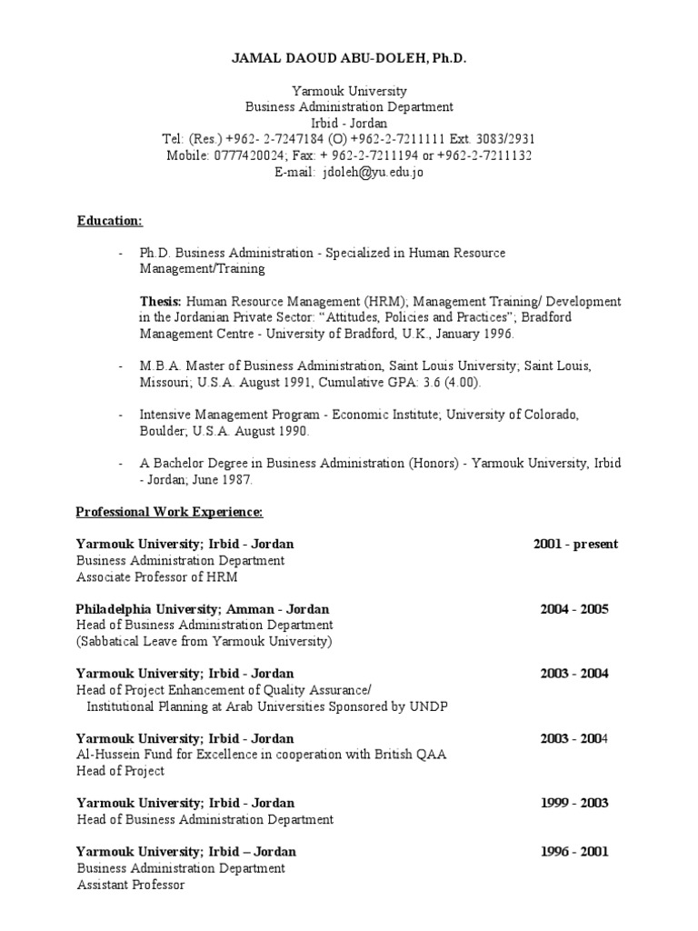 Jamal Abudoleh CV | PDF | Jordan | University