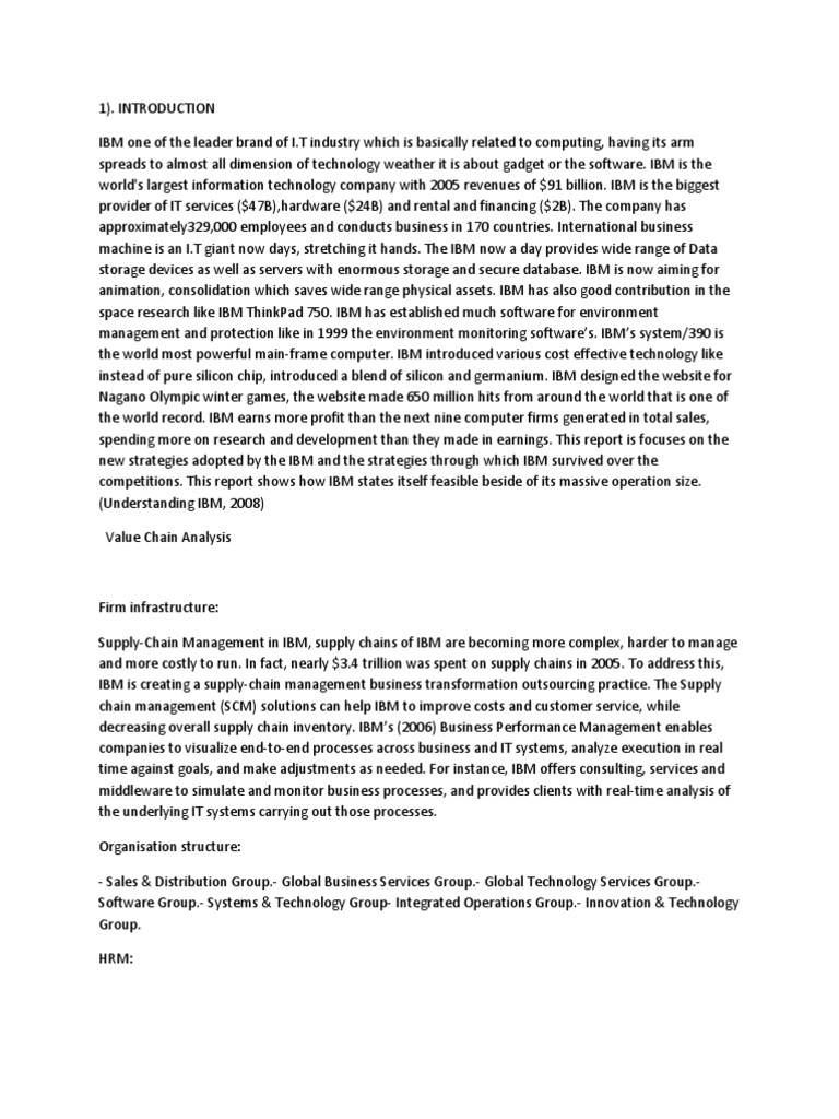 Value Chain Analysis of IBM | PDF | Ibm | Supply Chain Management