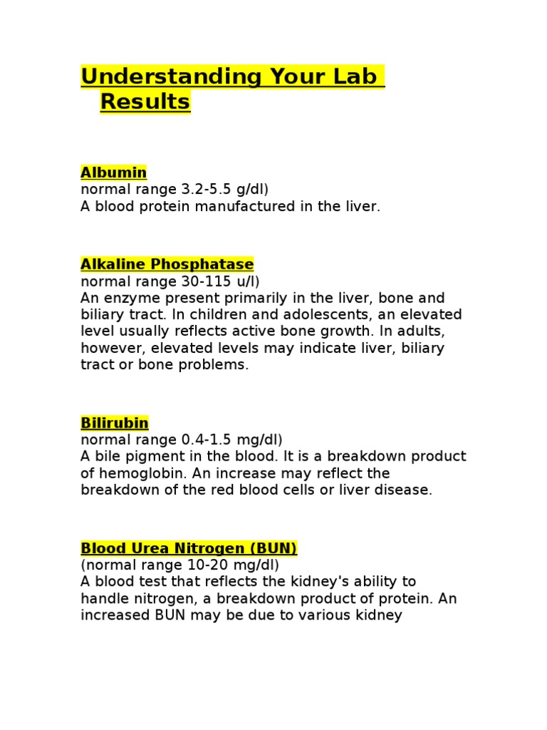 Understanding Your Lab Results | PDF | Liver | Medical Specialties