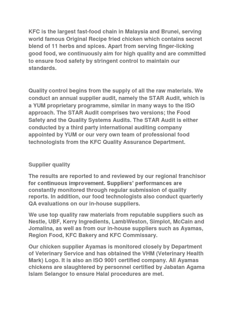 KFC Is The Largest Fast | PDF | Lean Manufacturing | Production And ...