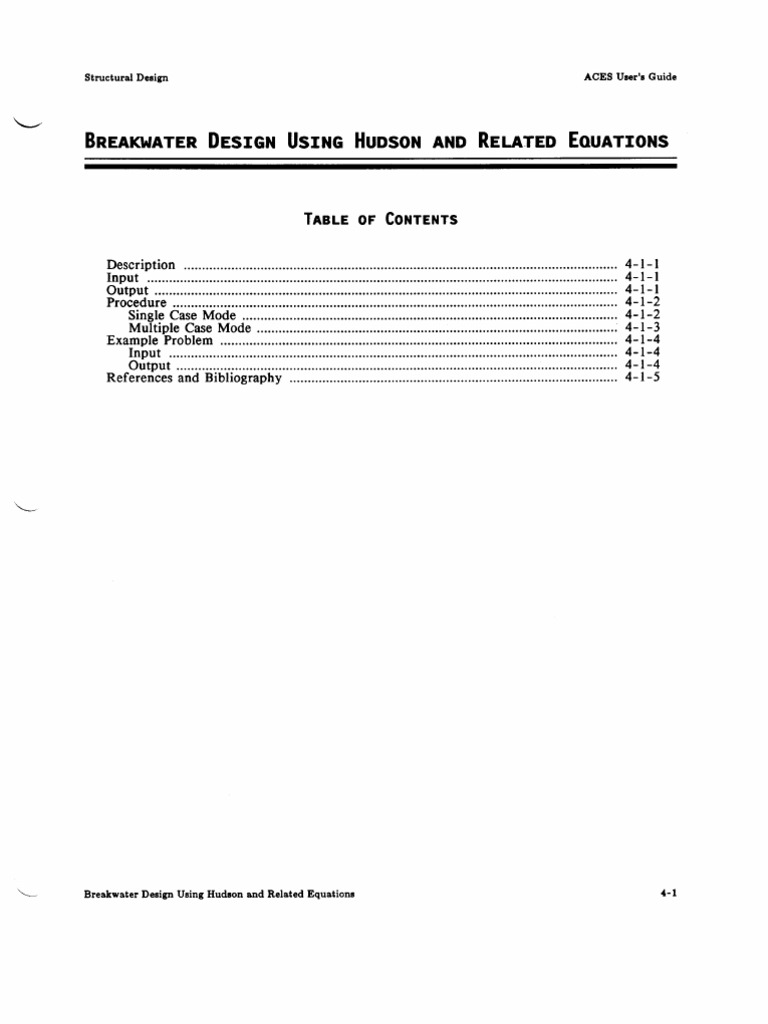Breakwater Design Using Hudson and Related Equations: Structural Design ACES User's Guide | PDF ...
