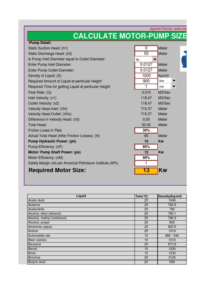 20 Pump Size Calculations | PDF | Functional Group | Chemical Compounds