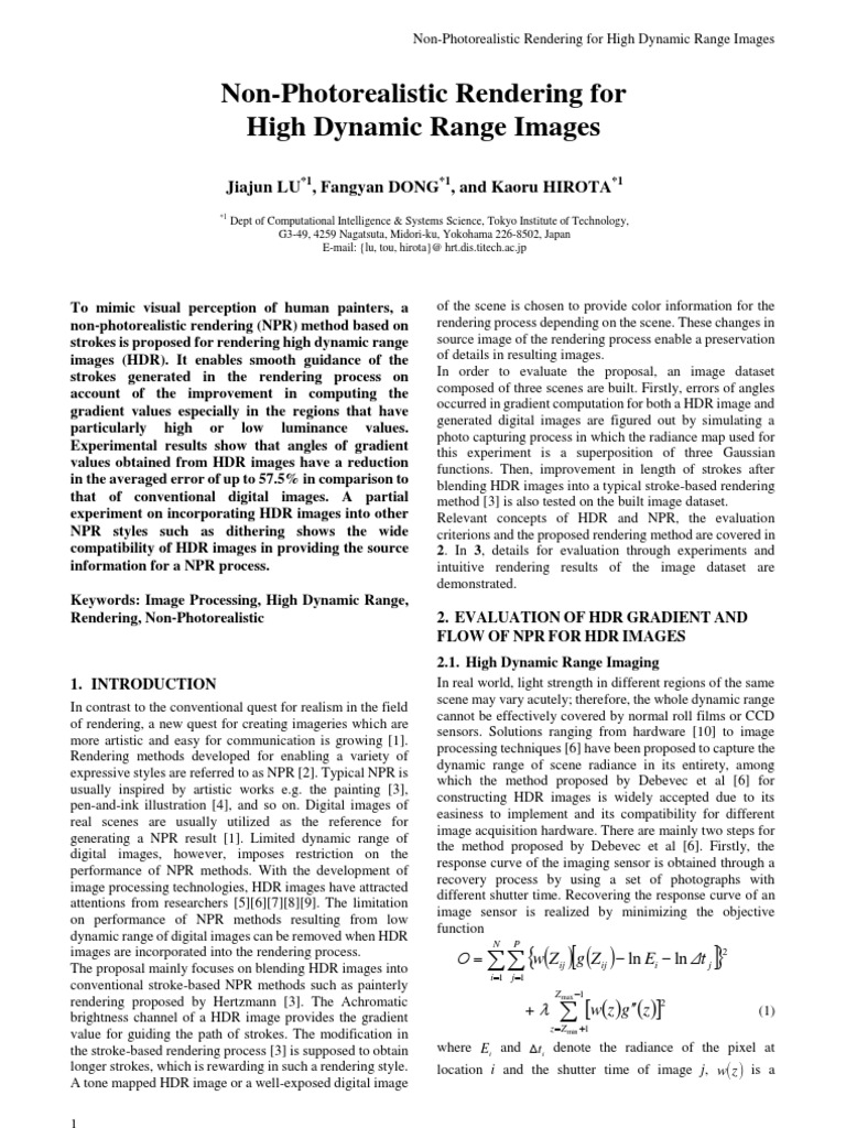 Non-Photorealistic Rendering For High Dynamic Range Images: Jiajun LU, Fangyan DONG, and Kaoru ...