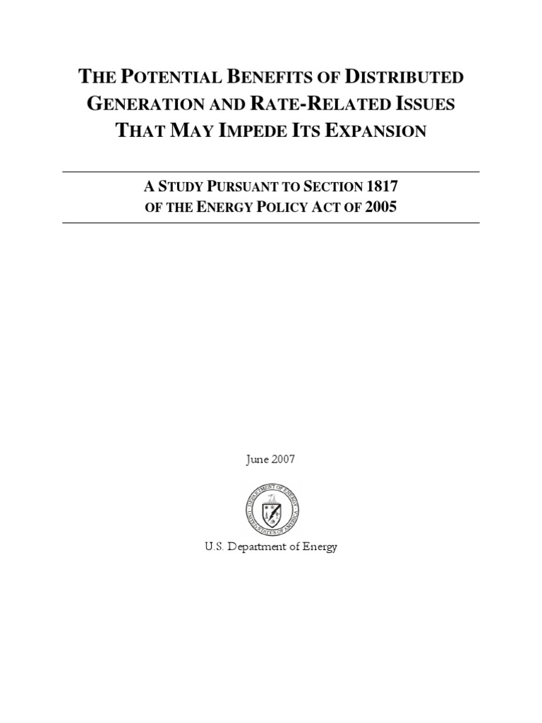 The Potential Benefits of Distributed Generation and Rate-Related Issues That May I Mpede Its ...