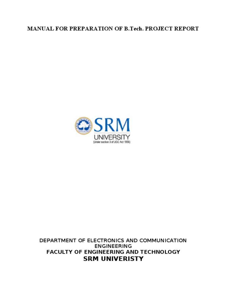 The Format For Preparation of B.tech Project Report | PDF | Times New Roman | Thesis