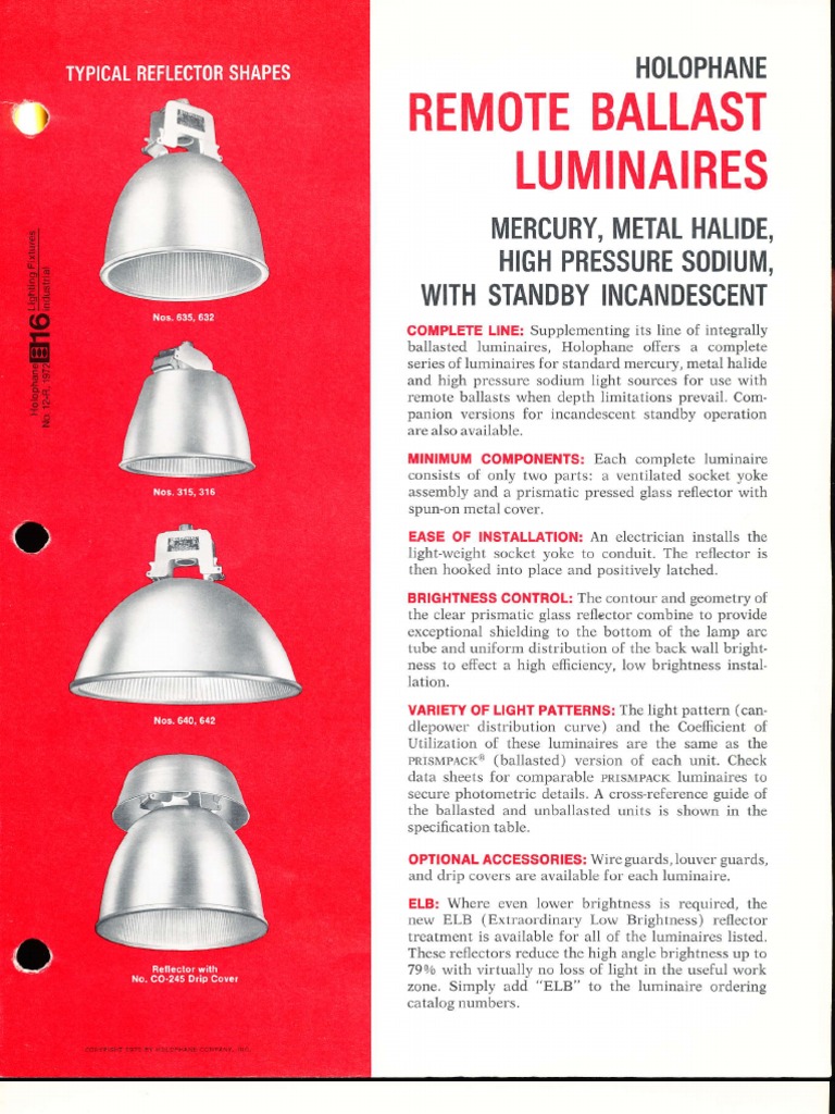 Holophane Remote Ballast Luminaires Brochure 1972 | PDF | Light ...