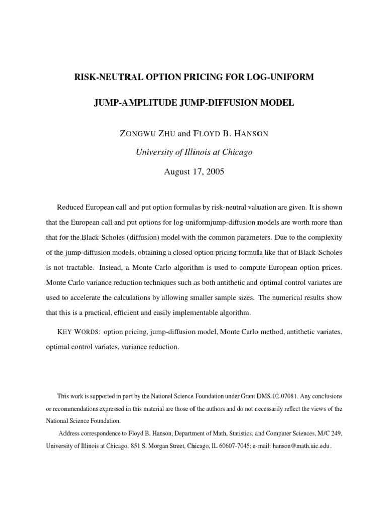 Risk-Neutral Option Pricing For Log-Uniform: Z Z and F B. H | PDF ...