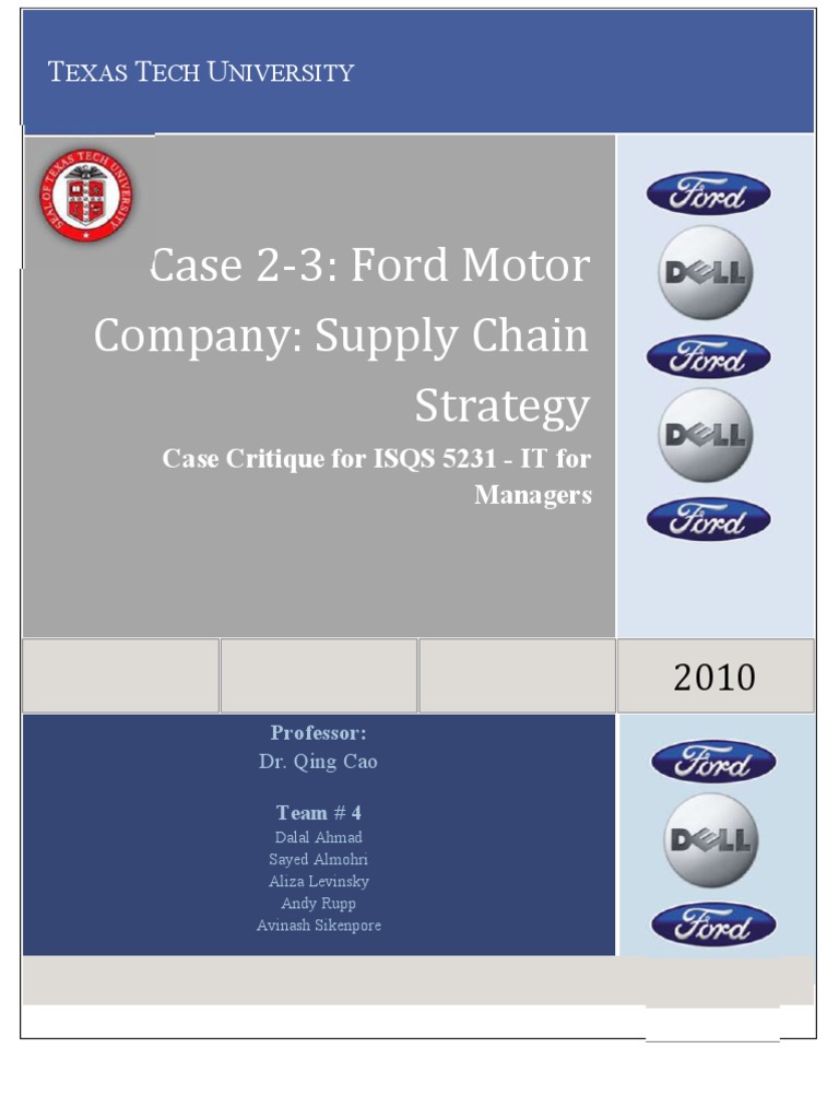 Case Critique Ford Motor Company Supply Chain Strategy | Supply Chain ...
