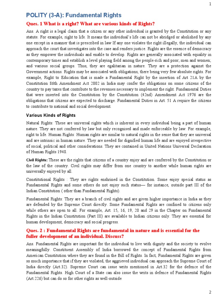 POLITY 3-A Fundamental Rights | PDF | Ex Post Facto Law | United States ...