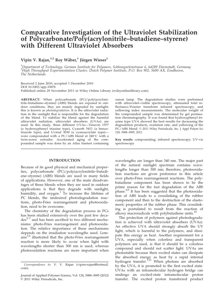 Comparative Investigation of The UV Stabilization of PC-ABS With ...