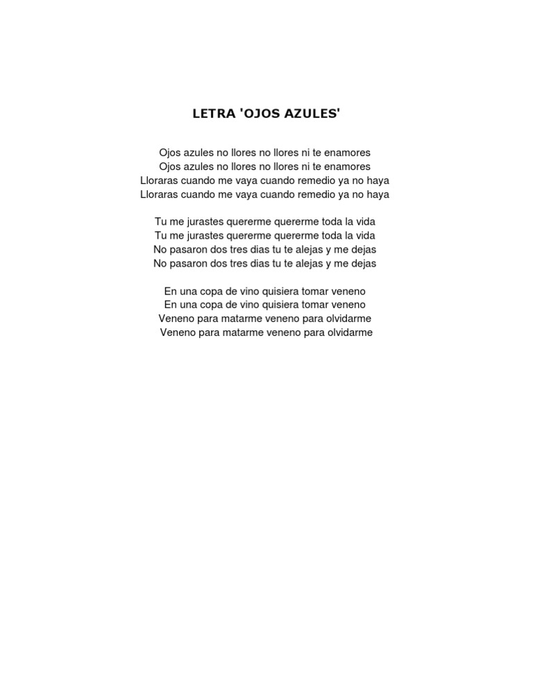 Letra de la canción "Ojos Azules" | PDF