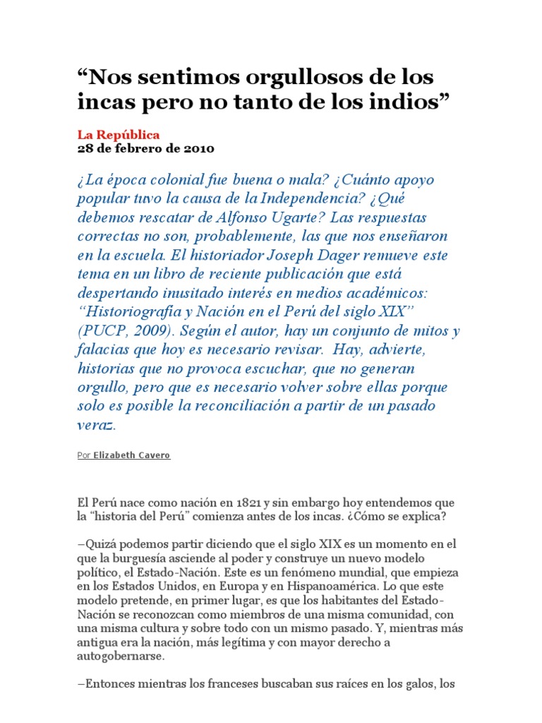 Nos Sentimos Orgullosos de Los Incas Pero No Tanto de Los Indios | PDF | Machu Picchu | Perú