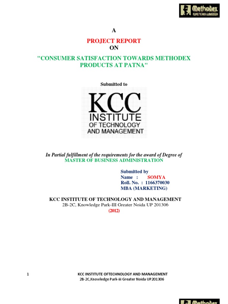 Assessing Consumer Satisfaction with Methodex Products in Patna Through ...