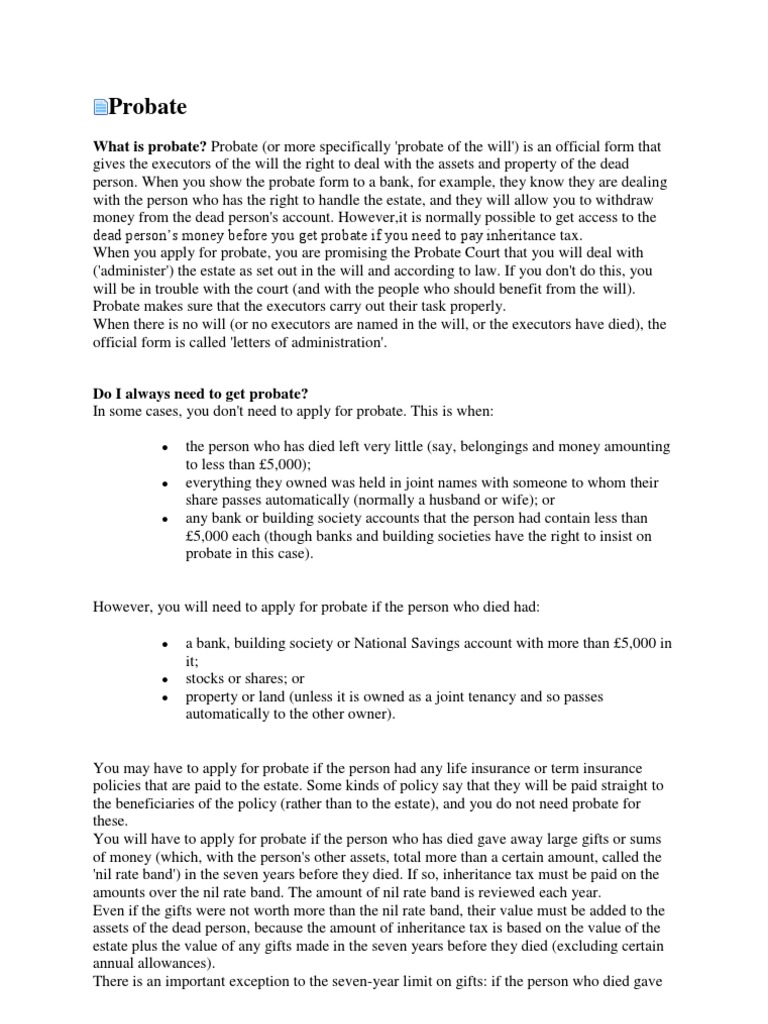 Probate: What Is Probate? Probate (Or More Specifically 'Probate of The ...