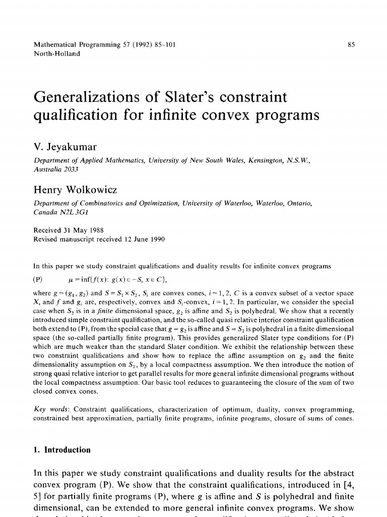 Generalizations of Slater's Constraint Qualification For Infinite Convex Programs | Download ...