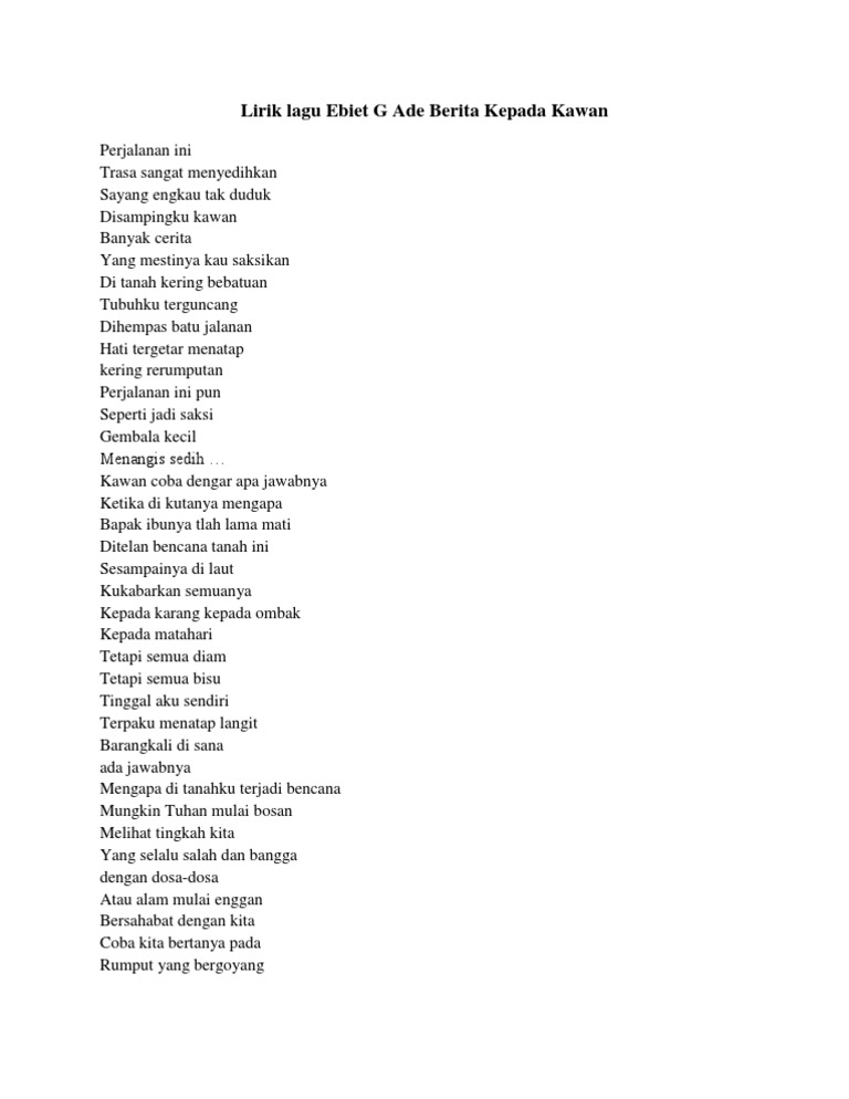 Lirik Lagu Ebiet G Ade Berita Kepada Kawan | PDF