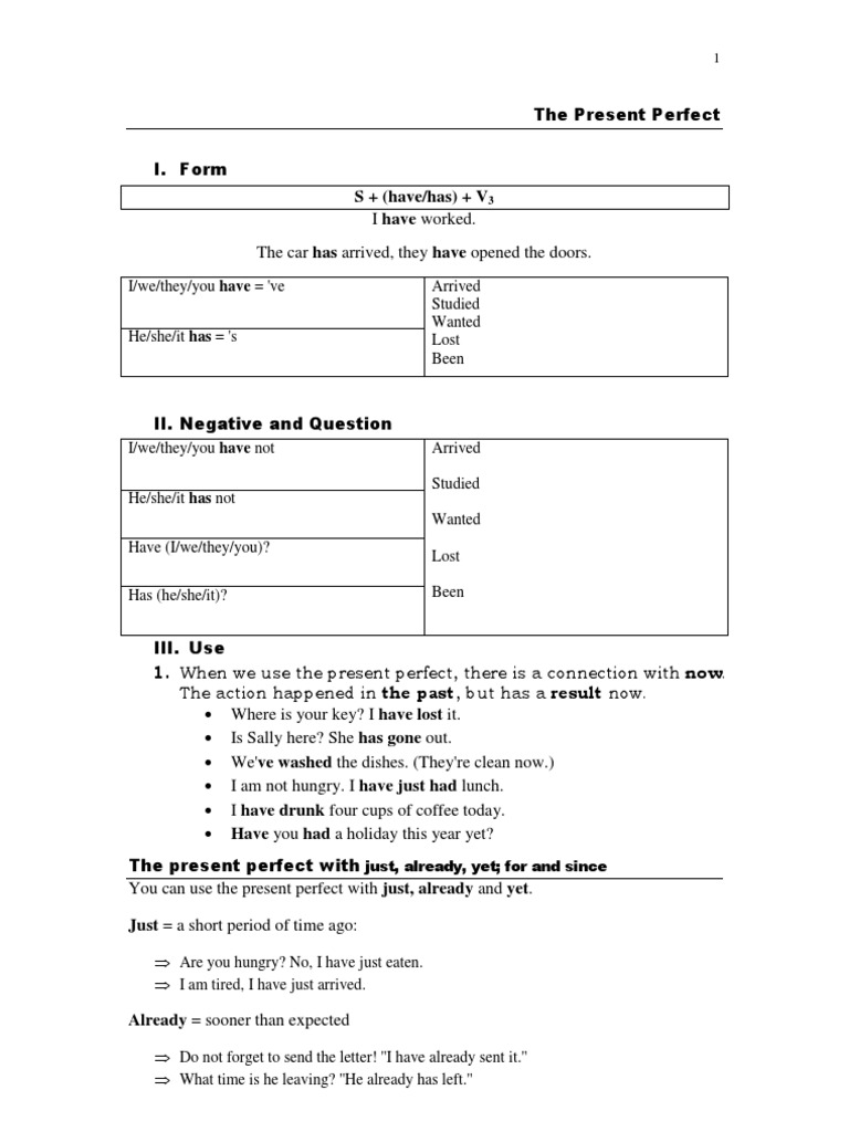 Present Perfect Explanation | PDF | Grammar