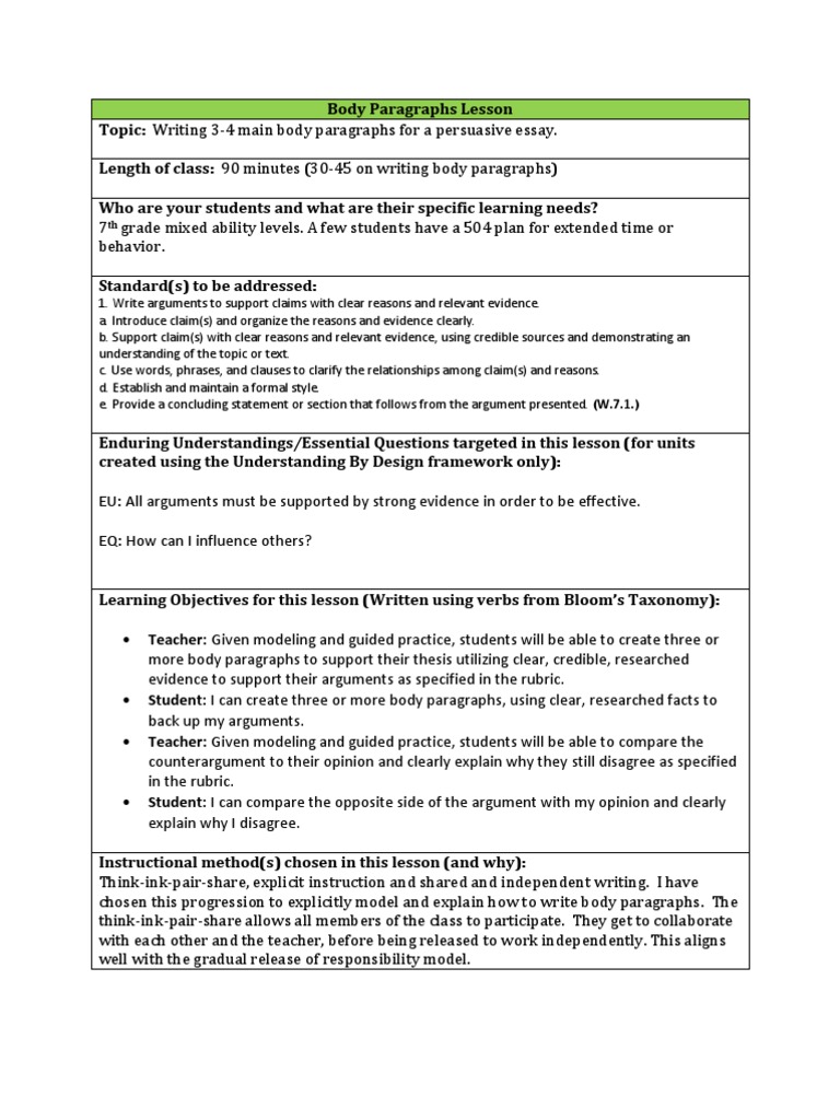 Body Paragraphs Lesson Goodrell | PDF | Argument | Paragraph