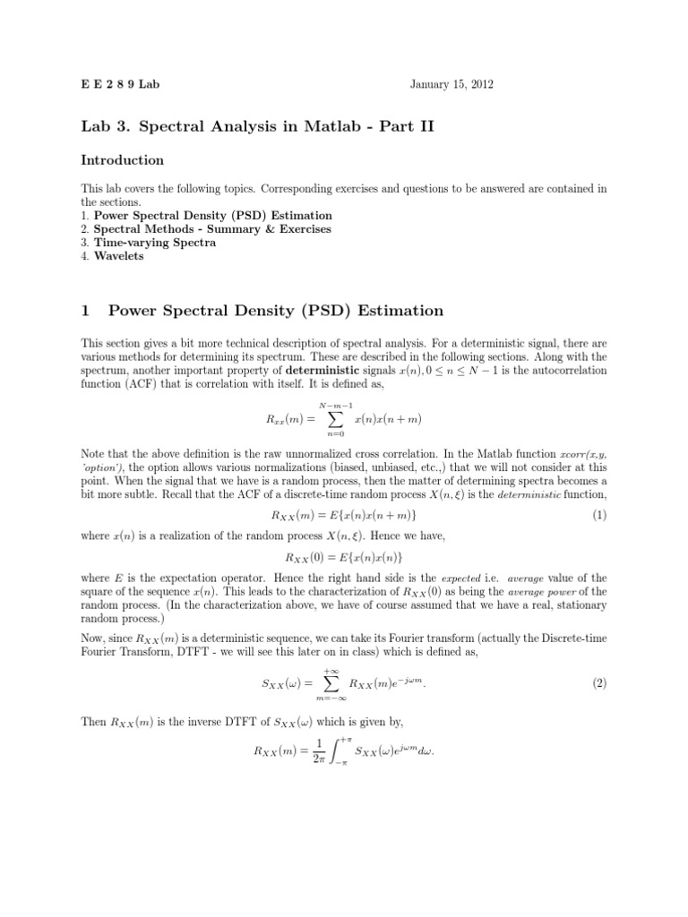 Lab 3 Spectral Analysis In Matlab Part Iilab 3 Spectral Analysis In Matlab Part Ii Pdf